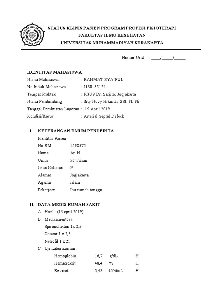 Status Klinis Pasien Tof | PDF | Kesehatan Holistik