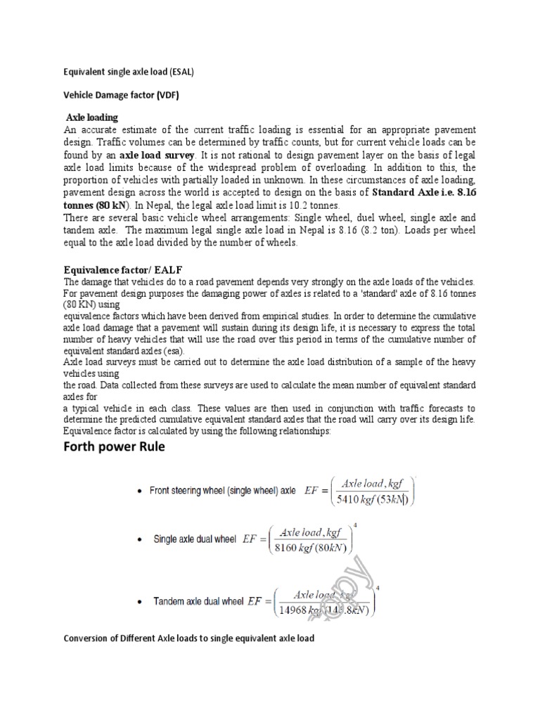 ESAL and Axle Loading | PDF | Axle | Road