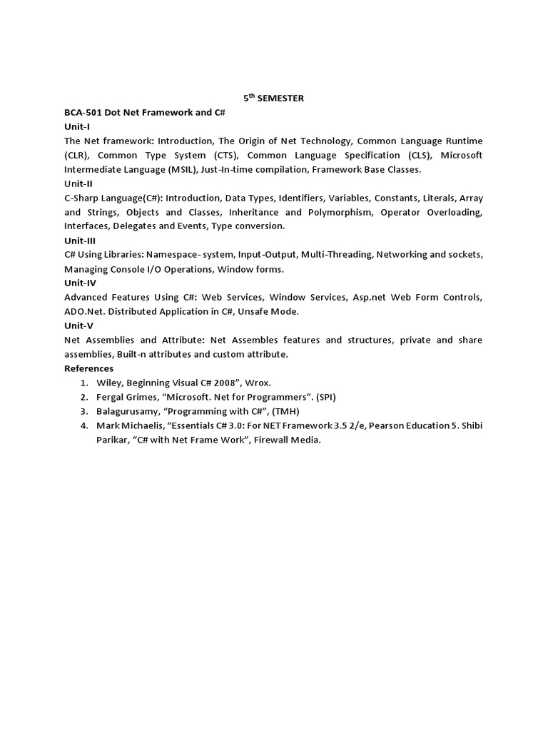 BCA 5th Sem SYLLABUS | PDF | C Sharp (Programming Language) | Php