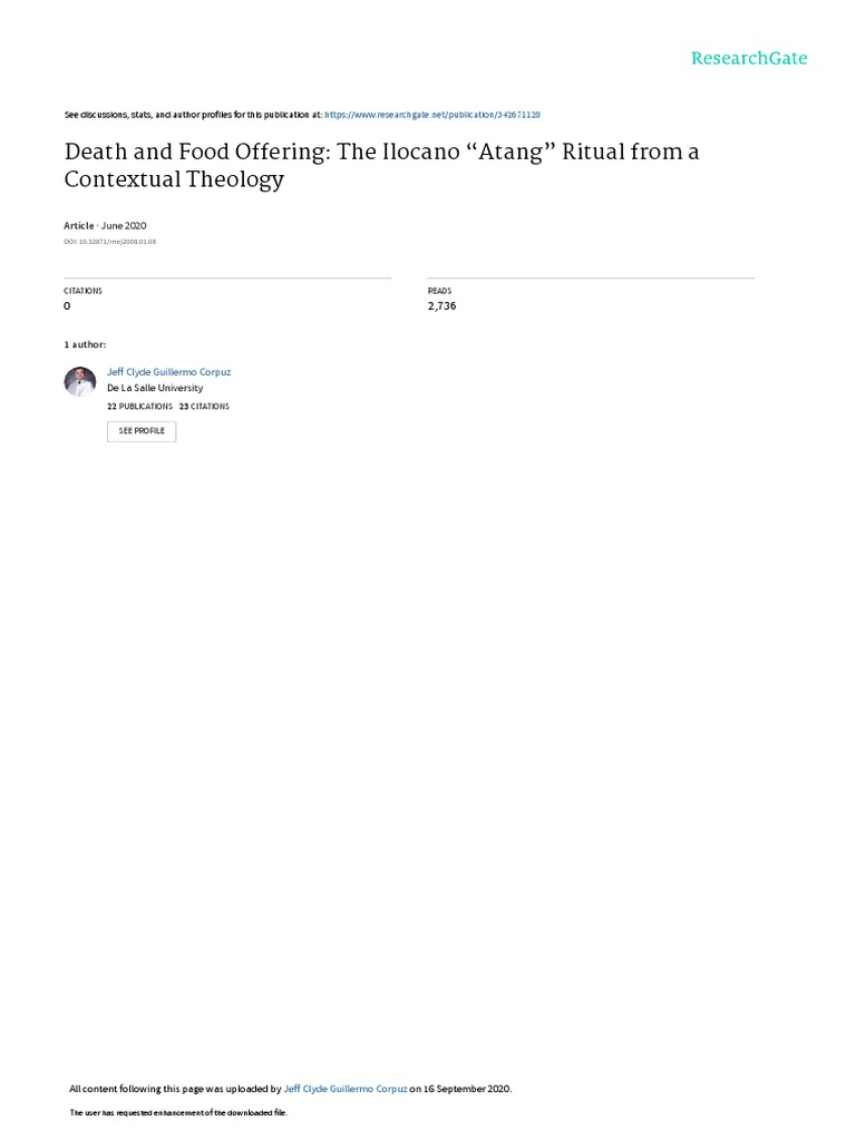 Death and Food Offering: The Ilocano "Atang" Ritual From A Contextual ...