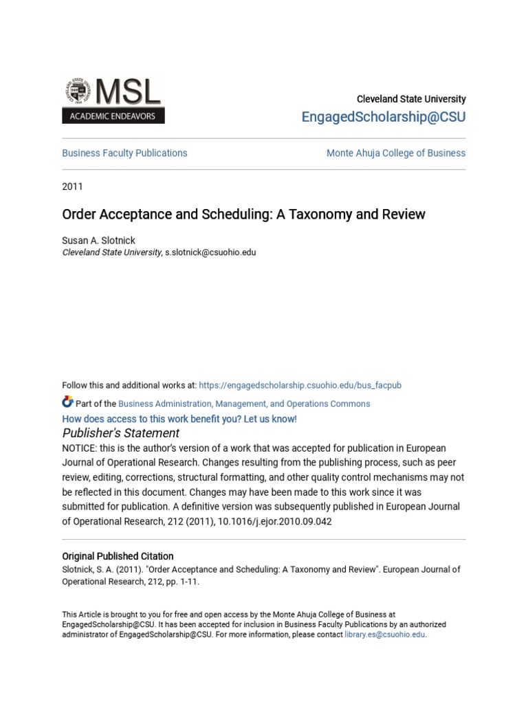 Order Acceptance and Scheduling Review | PDF | Mathematical ...