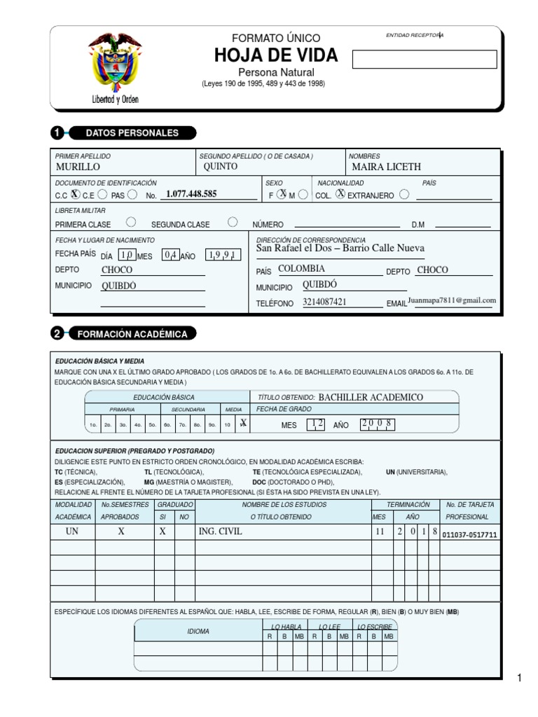 Formato Unico Maira Liceth Murillo | PDF
