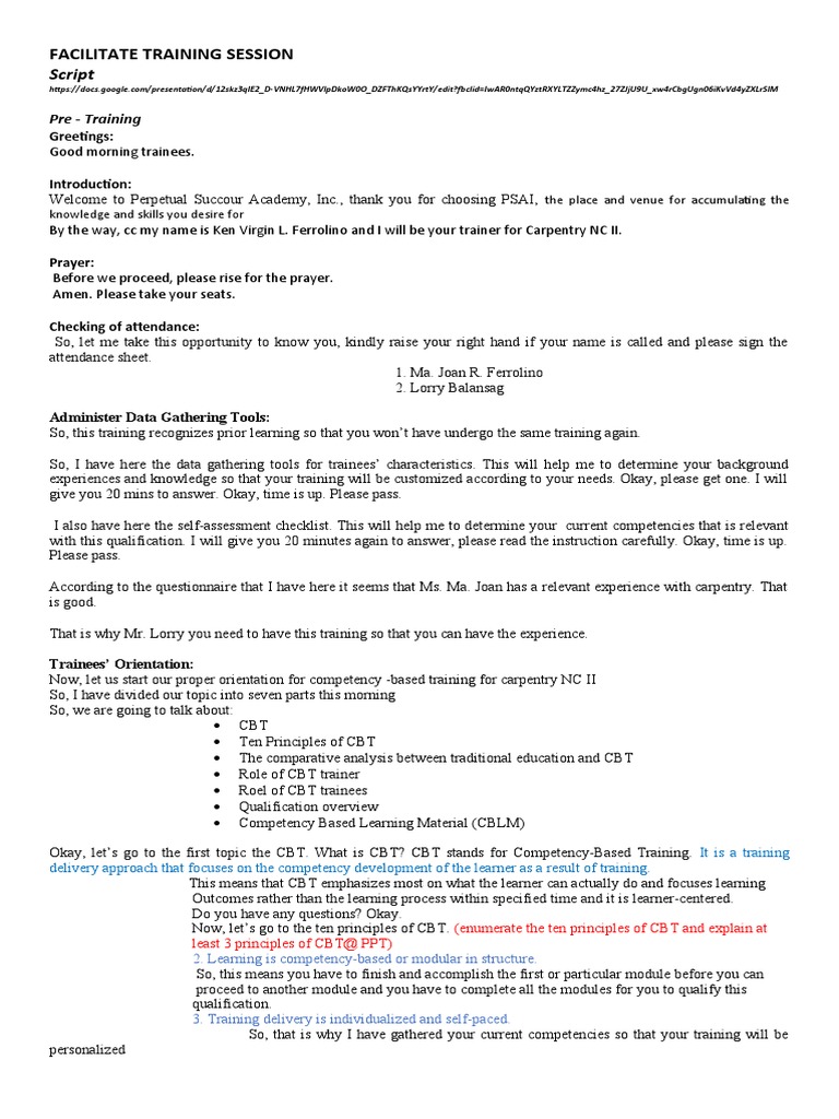 Carpentry NC II Training Session Guide | PDF | Educational Technology ...