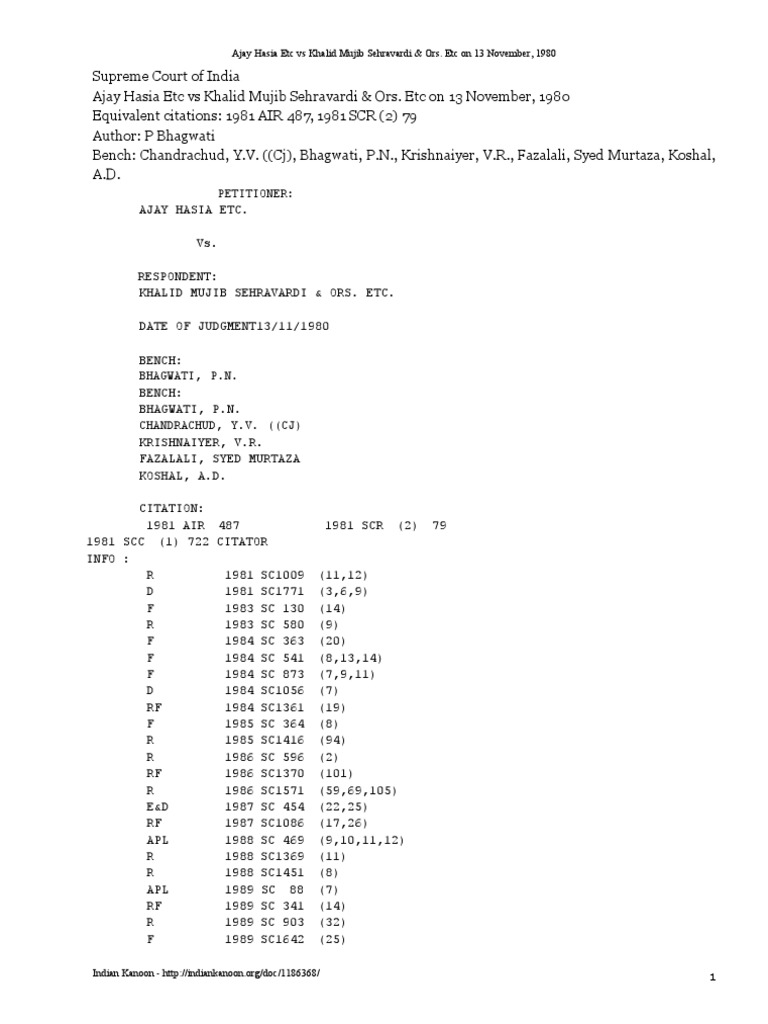 Ajay Hasia Etc Vs Khalid Mujib Sehravardi & Ors. Etc On 13 November ...