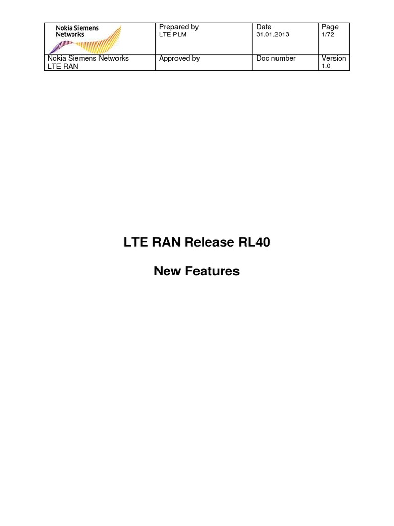Nokia - LTE - RL40 - Features Description | PDF | Lte ...