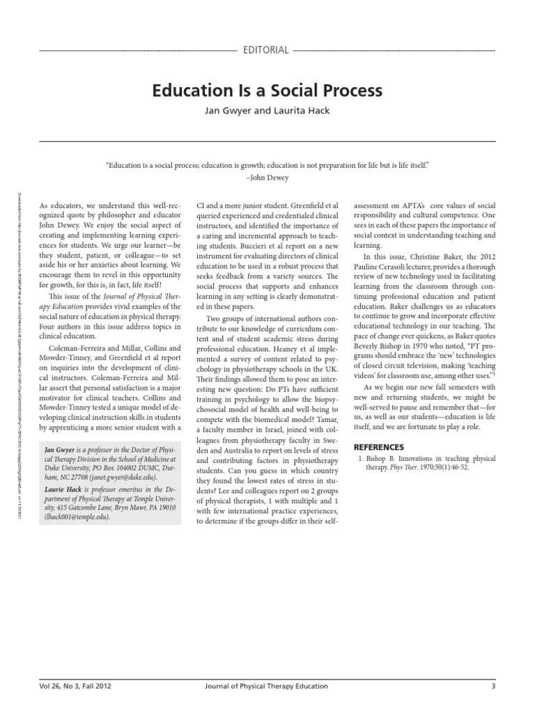 Education as a Social Process in PT | PDF | Physical Therapy | Teachers