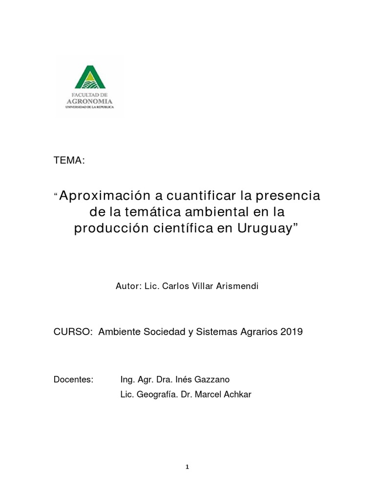 Aproximación A Cuantificar La Presencia de La Tematica Ambiental en La ...