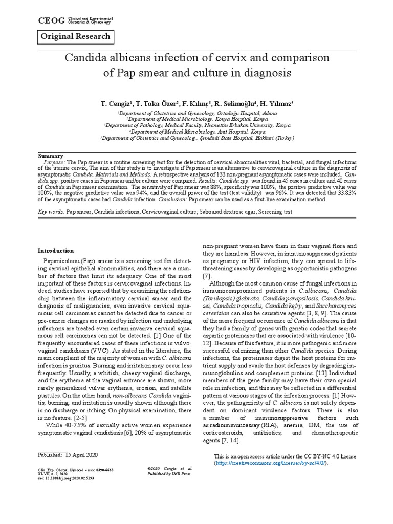 Candida Albicans Infection of Cervix and Comparison of Pap Smear and ...