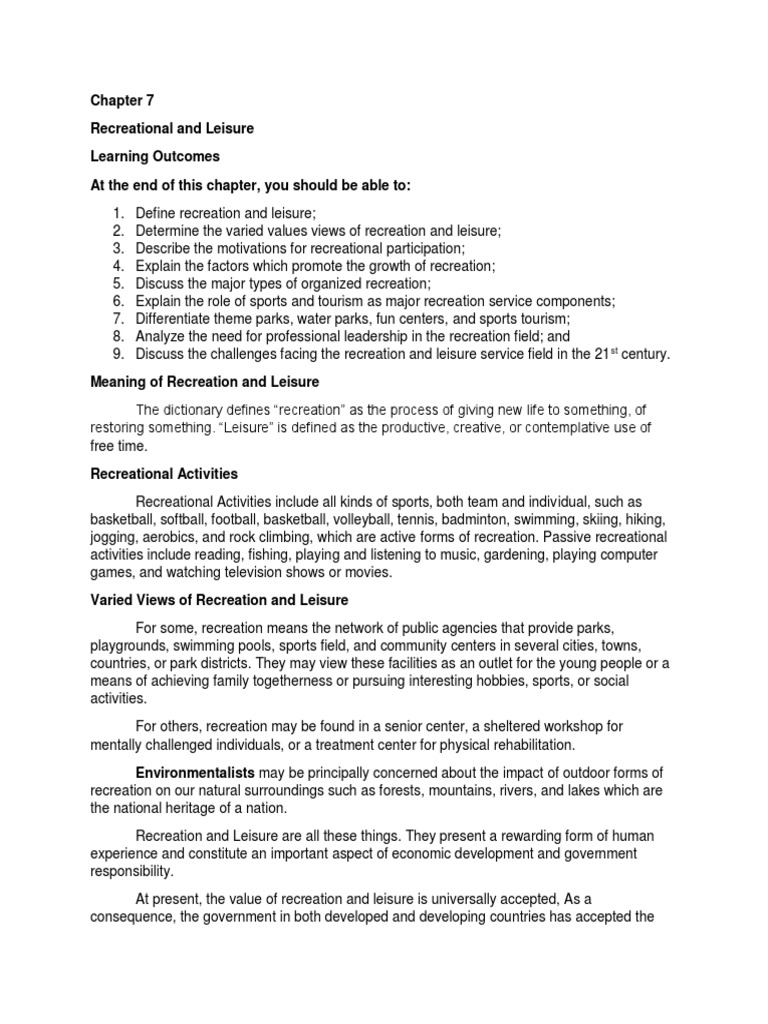 Module 7 RECREATION AND LEISURE | PDF | Recreation | Physical Fitness