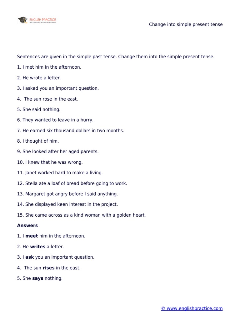 Change Into Simple Present Tense | PDF