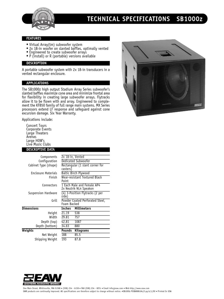 Technical Specifications SB1000z: Features | PDF | Loudspeaker | Qualia