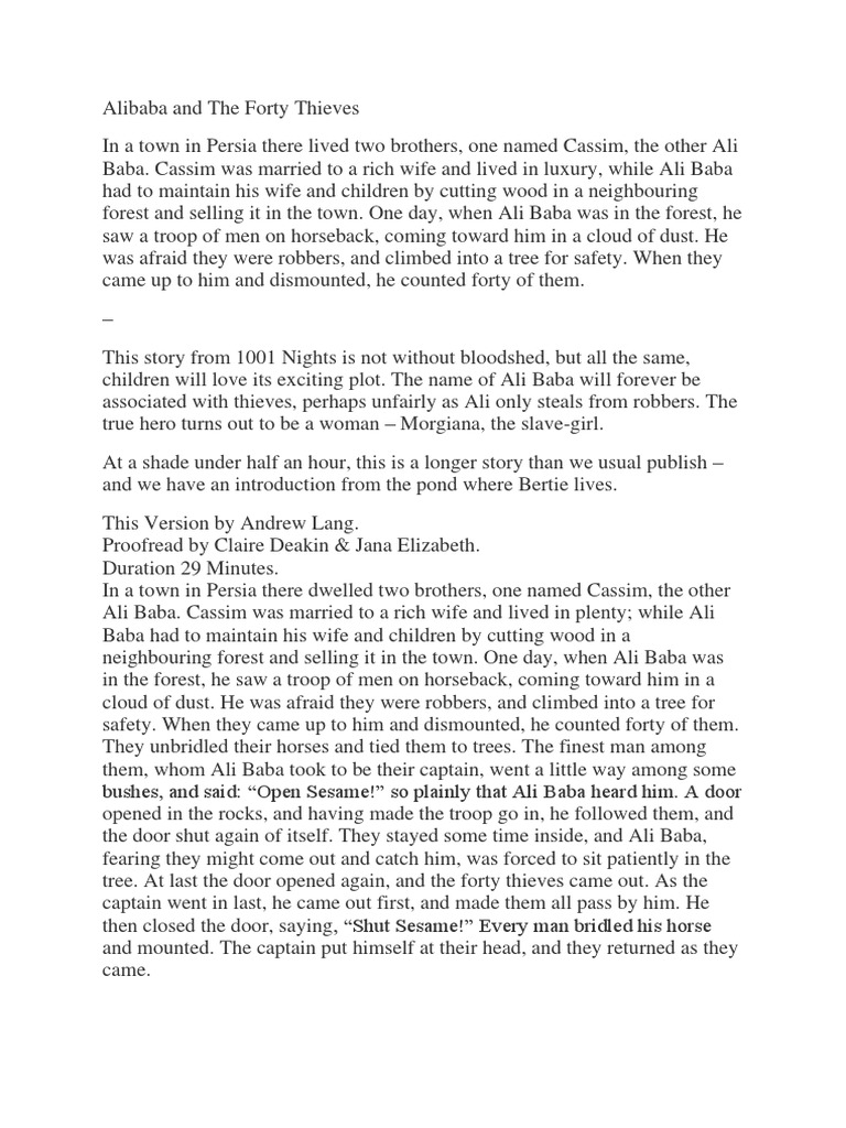 Alibaba and the Forty Thieves Summary | PDF