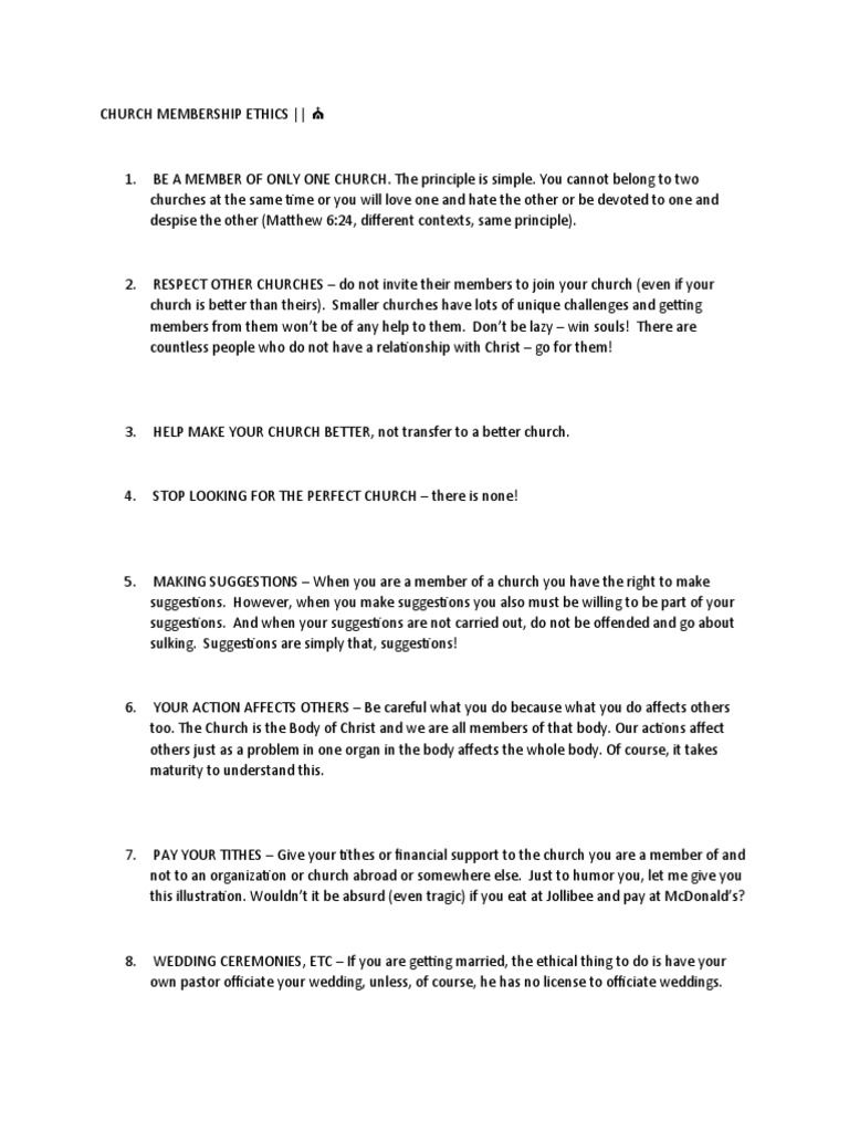 Church Ethics | PDF | Pastor | Religious Belief And Doctrine