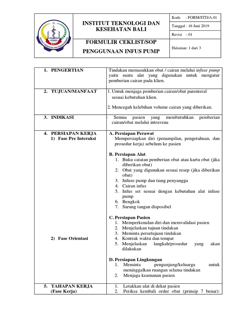 SOP Penggunaan Infus Pump | PDF