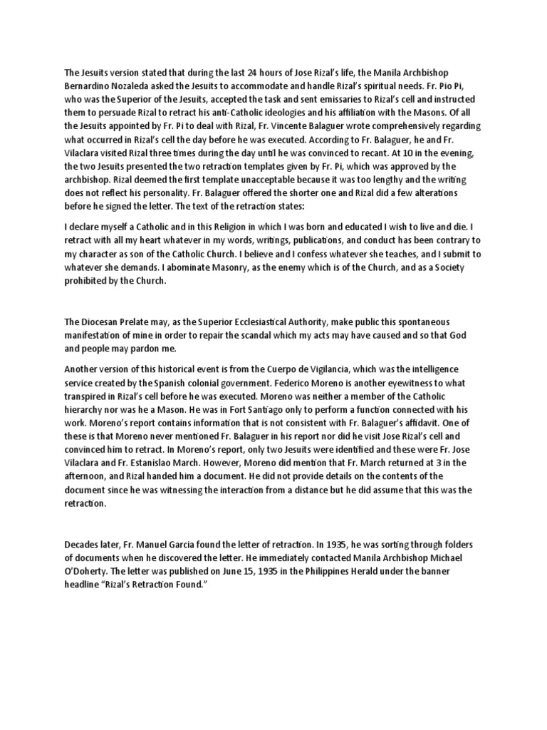 The Jesuits Version Stated That During The Last 24 Hours of Jose Rizal ...