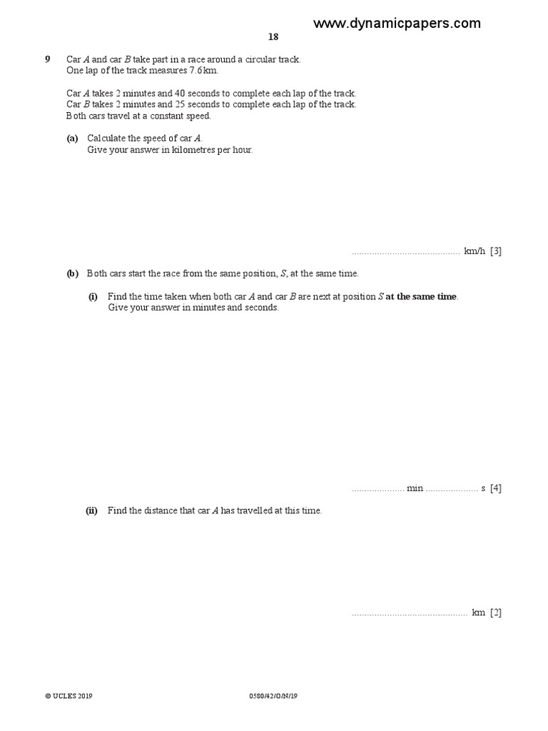 Calculating Speeds and Distances of Cars A and B Racing Around a ...