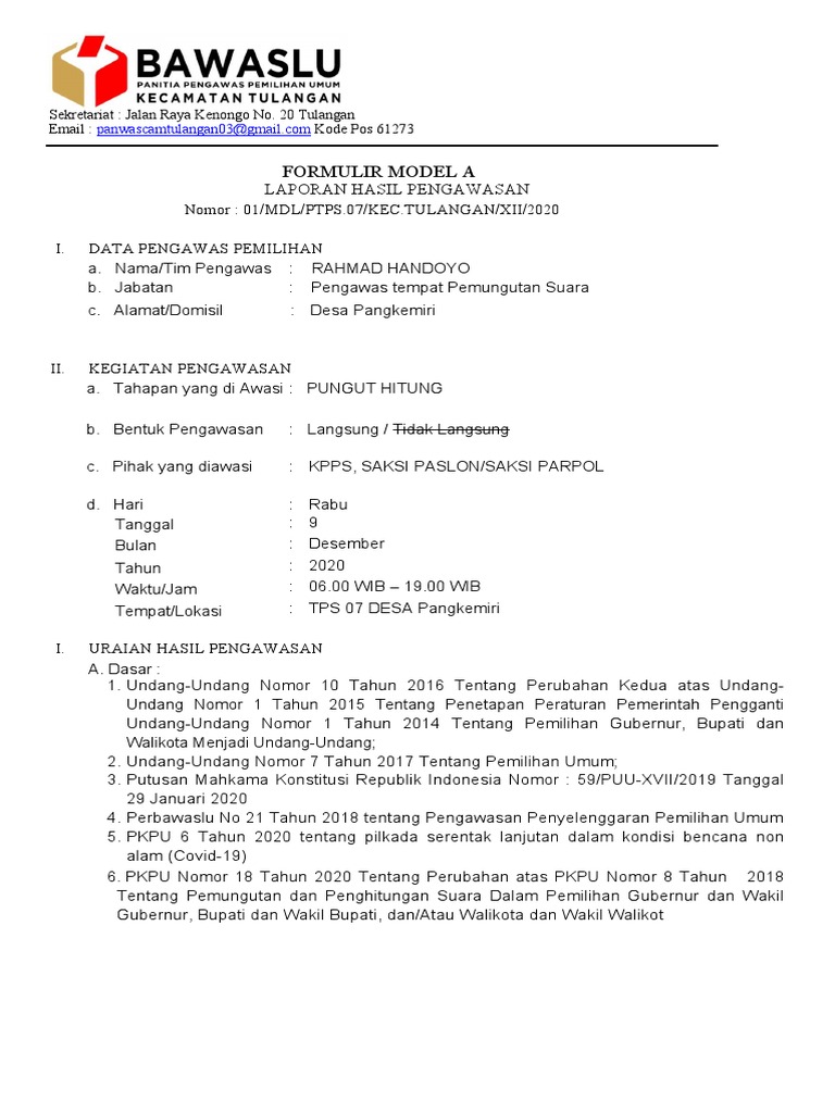 FORM A PUNGUT HITUNG TPS 7 Pangkemiri | PDF