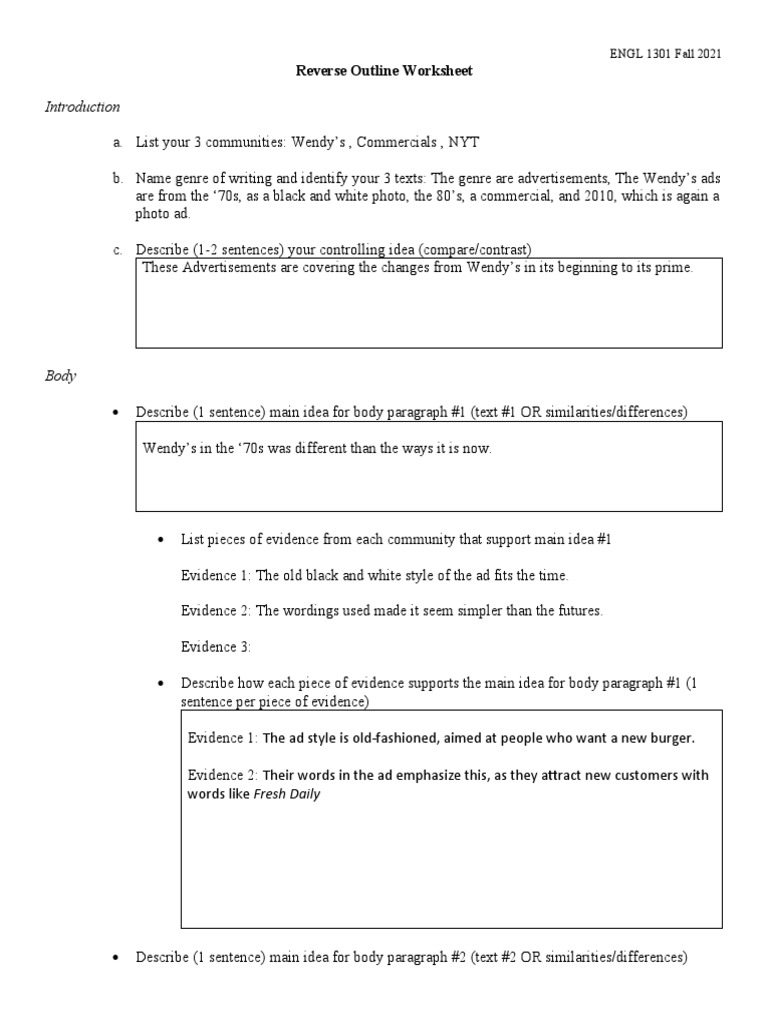 Reverse Outline Worksheet | PDF | Essays | Rubric (Academic)
