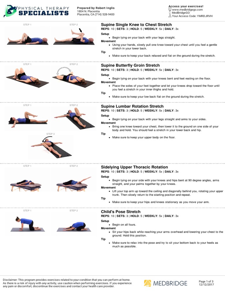 Supine Single Knee To Chest Stretch: Step 1 Step 2 | Download Free PDF ...