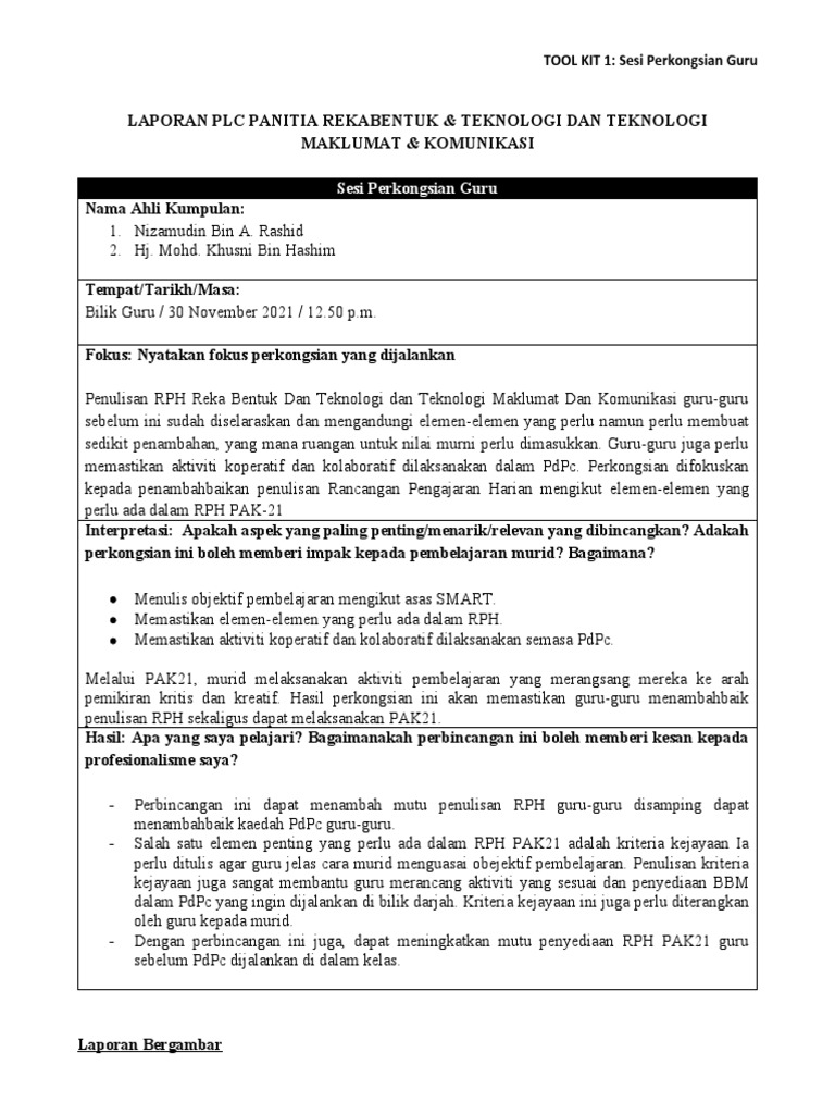 Laporan PLC Panitia RBT & TMK | PDF