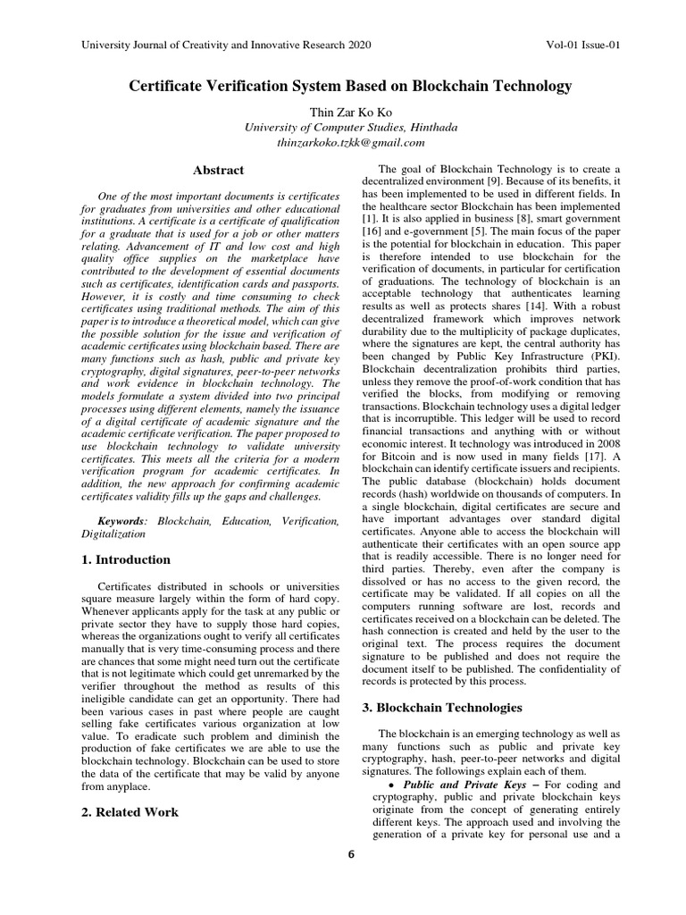 Certificate Verification System Based On Blockchain Technology Pdf Public Key Cryptography