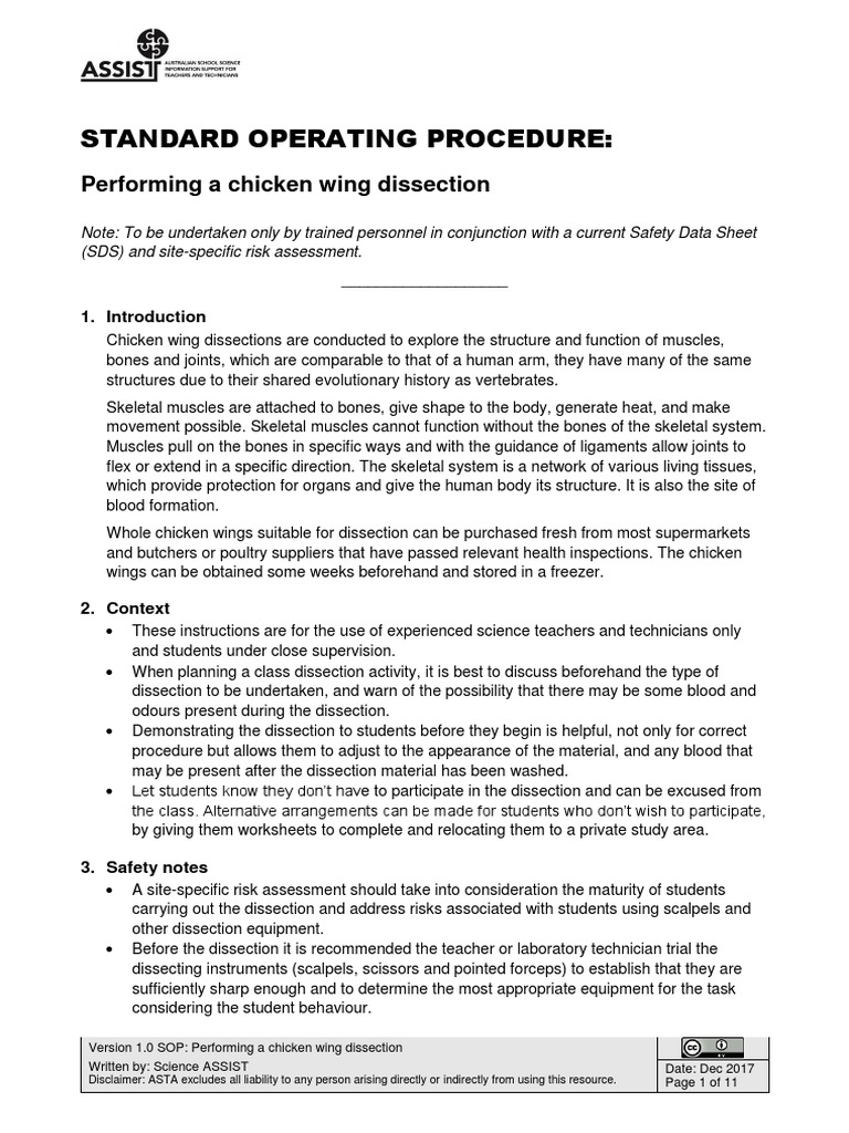 SOP Performing A Chicken Wing Dissection | PDF | Elbow | Shoulder