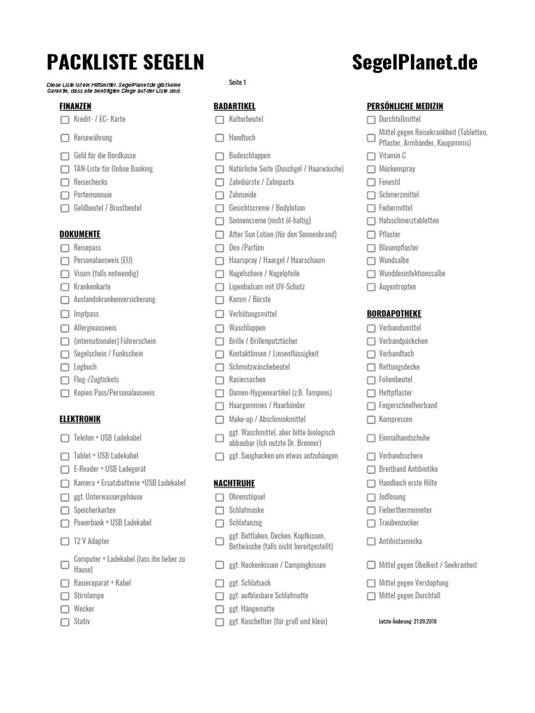 Packliste Segeln | PDF