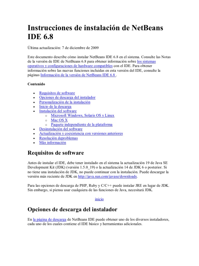 Instrucciones de Instalación de NetBeans IDE 6 | PDF | Entorno de ...