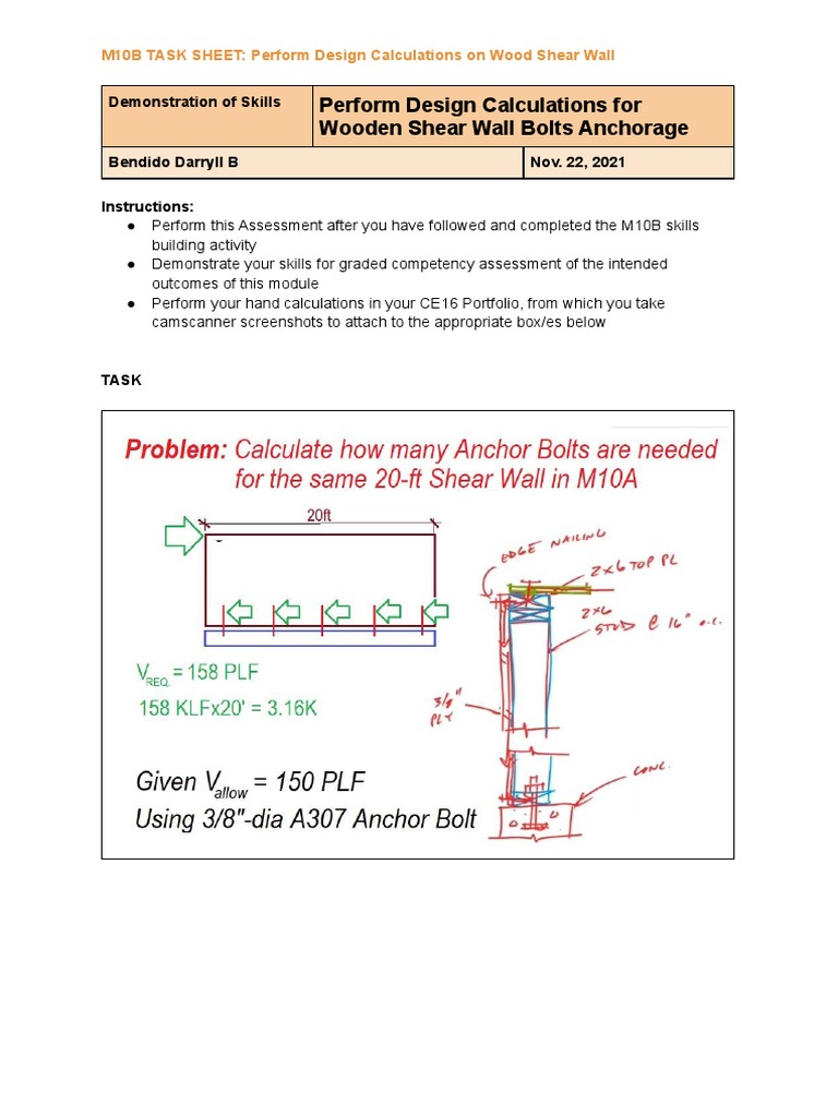 Darryll Bendido - M10B TASK SHEET - Perform Design Calculations On Wood ...
