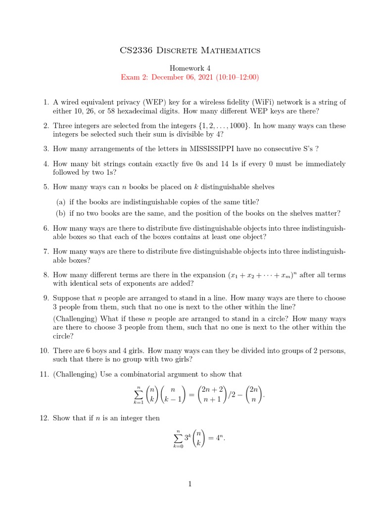 Discrete Mathematics Exam Prep Understanding Combinatorial Problems And Counting Techniques