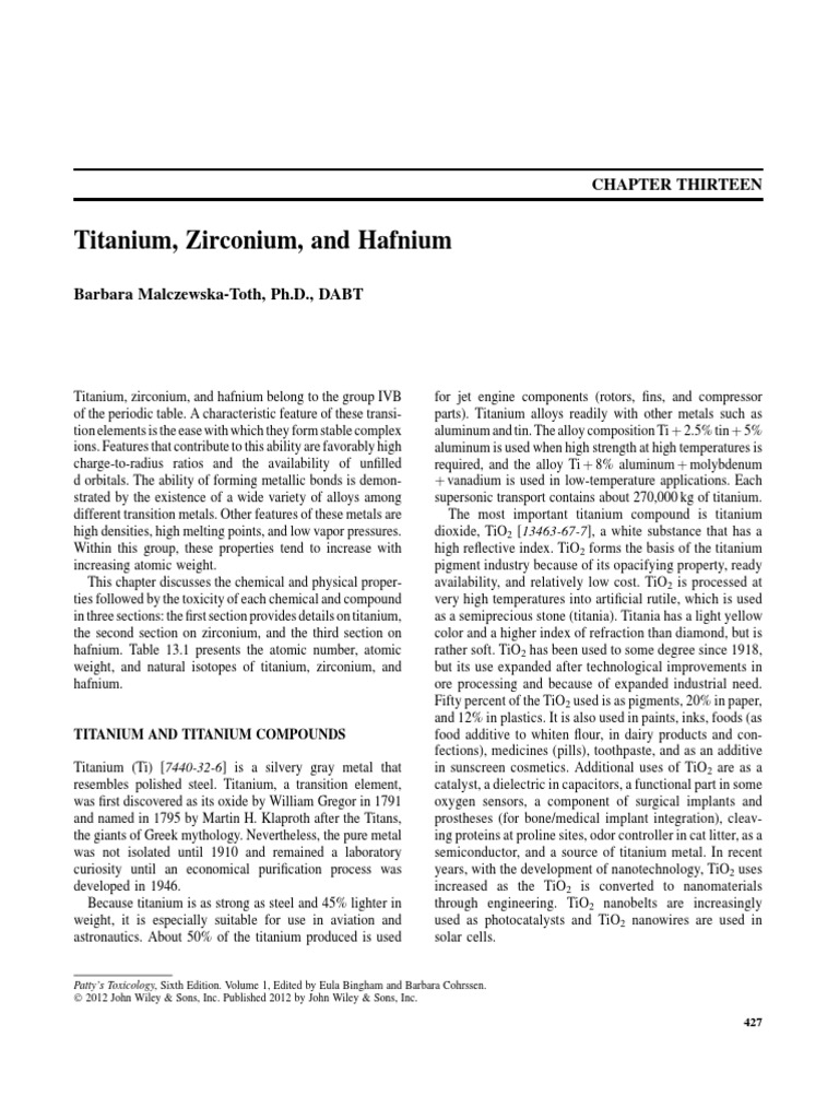 ZR Ti HF Toxicity | PDF | Titanium Dioxide | Titanium