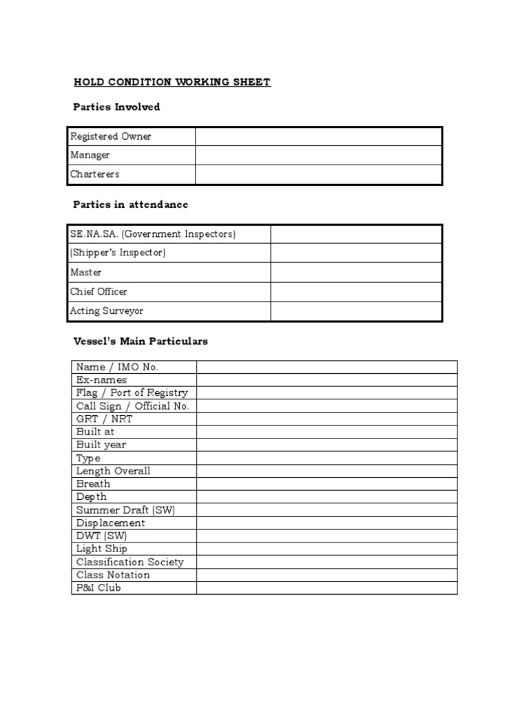 Hold Condition Survey Worksheet | PDF