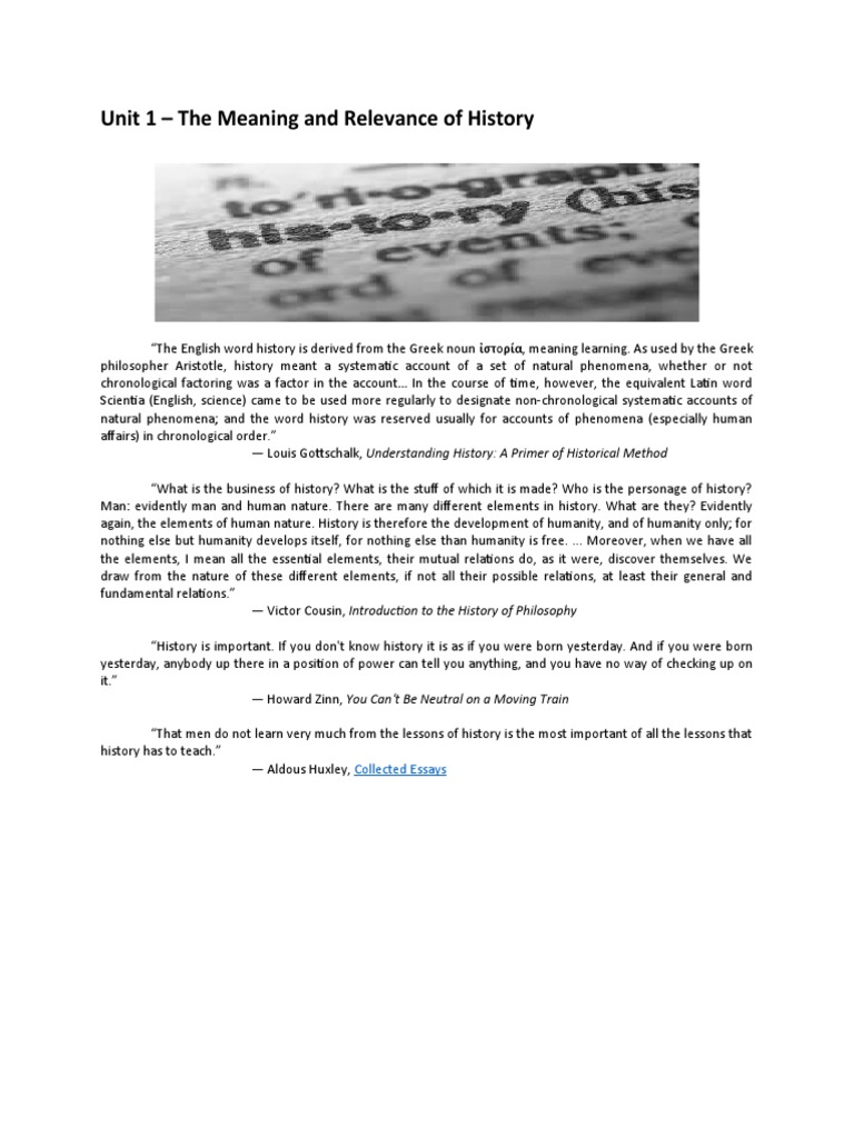 Unit 1 - The Meaning and Relevance of History: Collected Essays | PDF ...