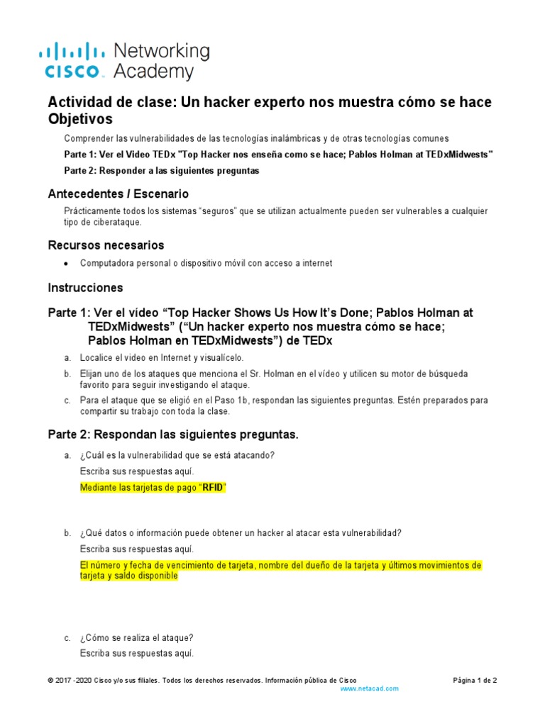1.0.6 Class Activity - Top Hacker Shows Us How It Is Done | PDF ...