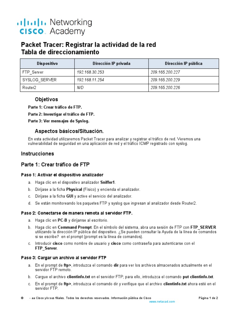 15.2.7 Packet Tracer - Logging Network Activity | PDF | Protocolo de ...