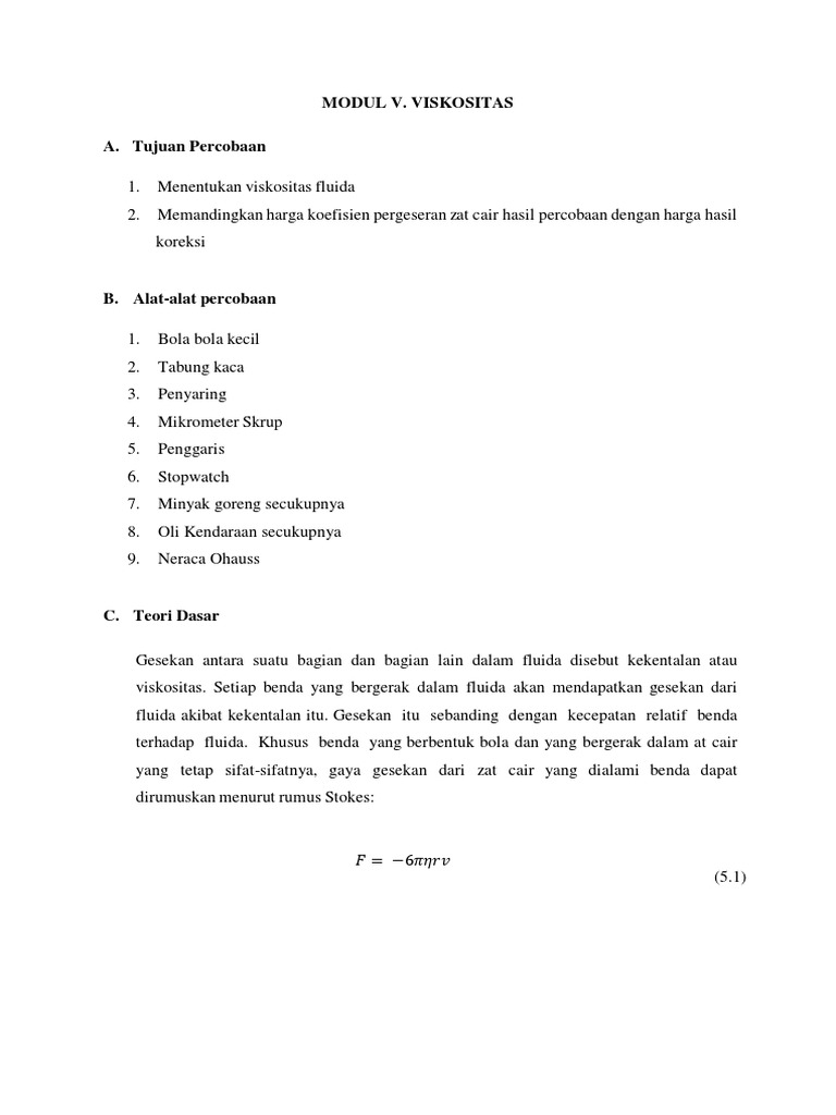 Modul V Viskositas | PDF | Sains & Matematika
