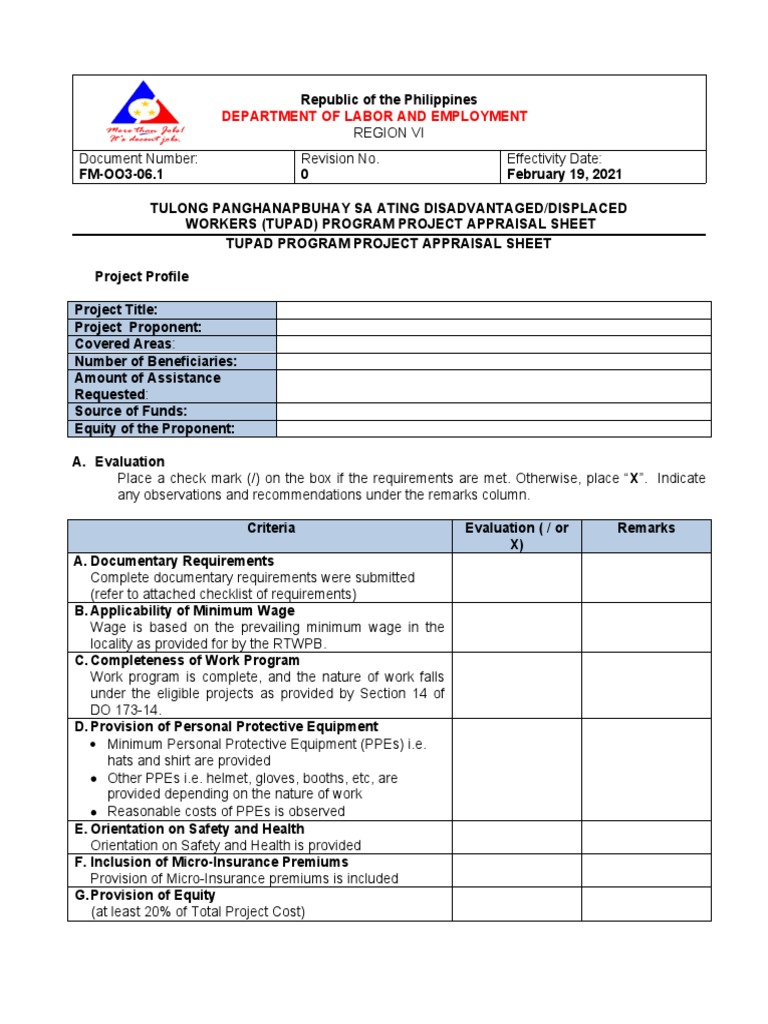 TUPAD Program Project Appraisal Guide | PDF | Unemployment Benefits ...