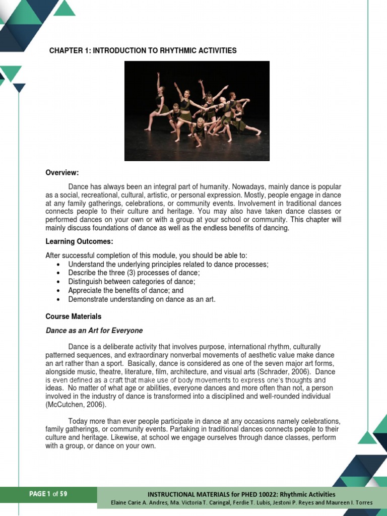 Chapter 1: Introduction To Rhythmic Activities: Dance As An Art For ...