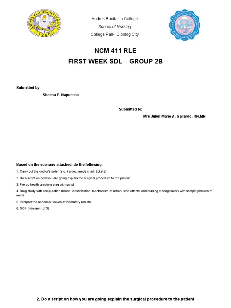 NCM 411 Rle First Week SDL - Group 2B: Andres Bonifacio College | PDF | Nonsteroidal Anti ...