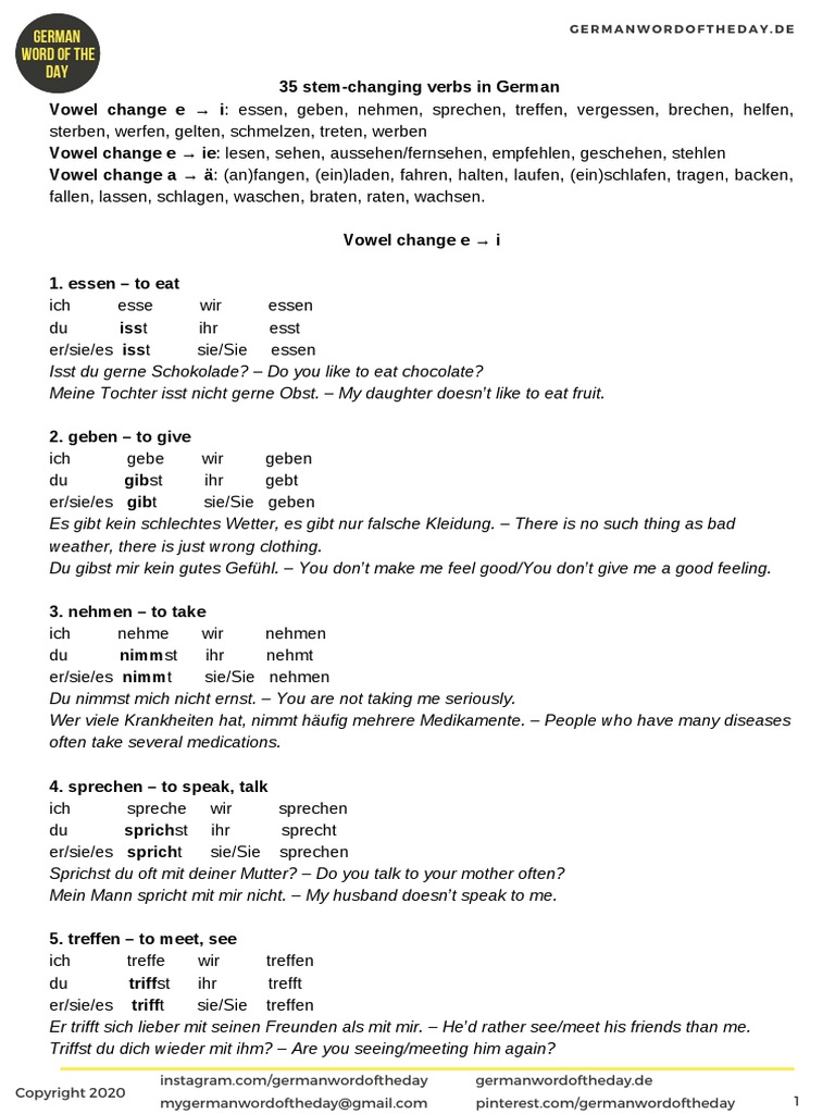 35 Stem-Changing German Verbs | PDF