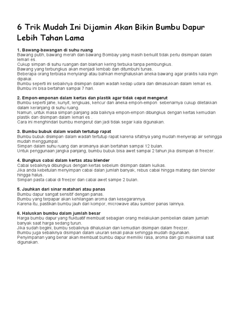Tips Awetkan Bumbu Dapur & Toga | PDF