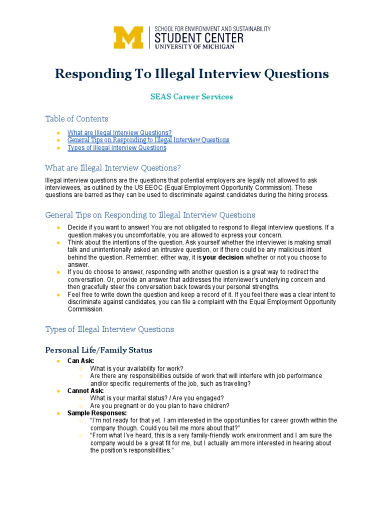 Illegal Interview Questions Document 1 | PDF | Interview | Equal ...