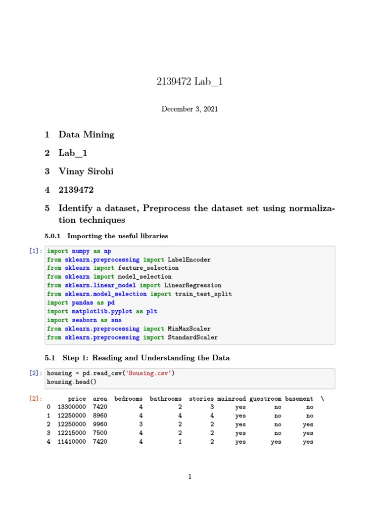 1 Data Mining 2 Lab - 1 3 Vinay Sirohi 4 2139472 5 Identify A Dataset ...