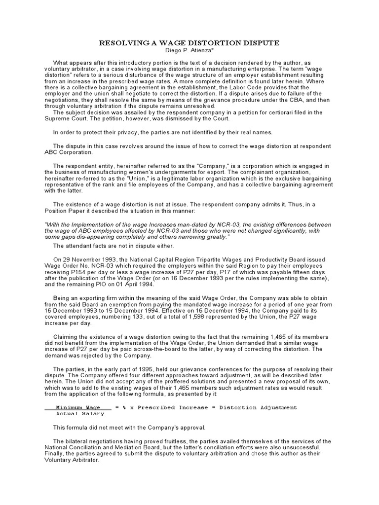 Wage Distortion Dispute Resolution Guide Pdf Salary Employment 1708