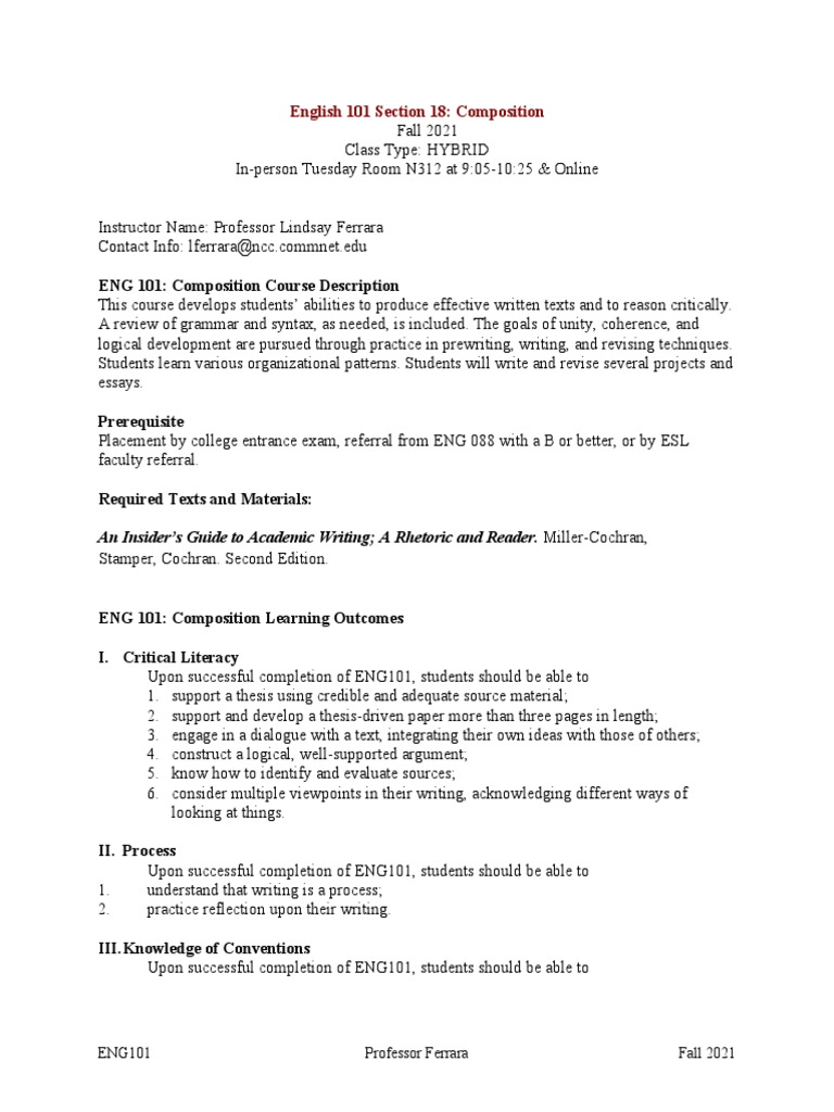 Eng 101 Syllabus GCC | PDF | Rhetoric | Academic Dishonesty