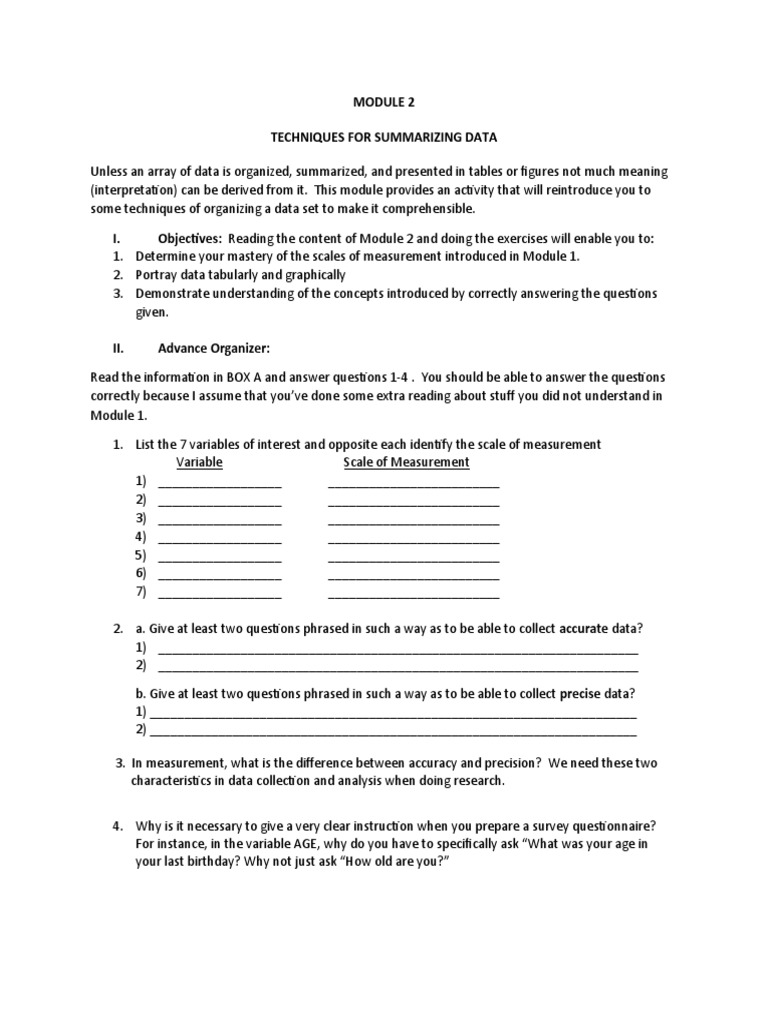 Module 2 - Techniques For Summarizing Data | PDF | Mean | Survey ...