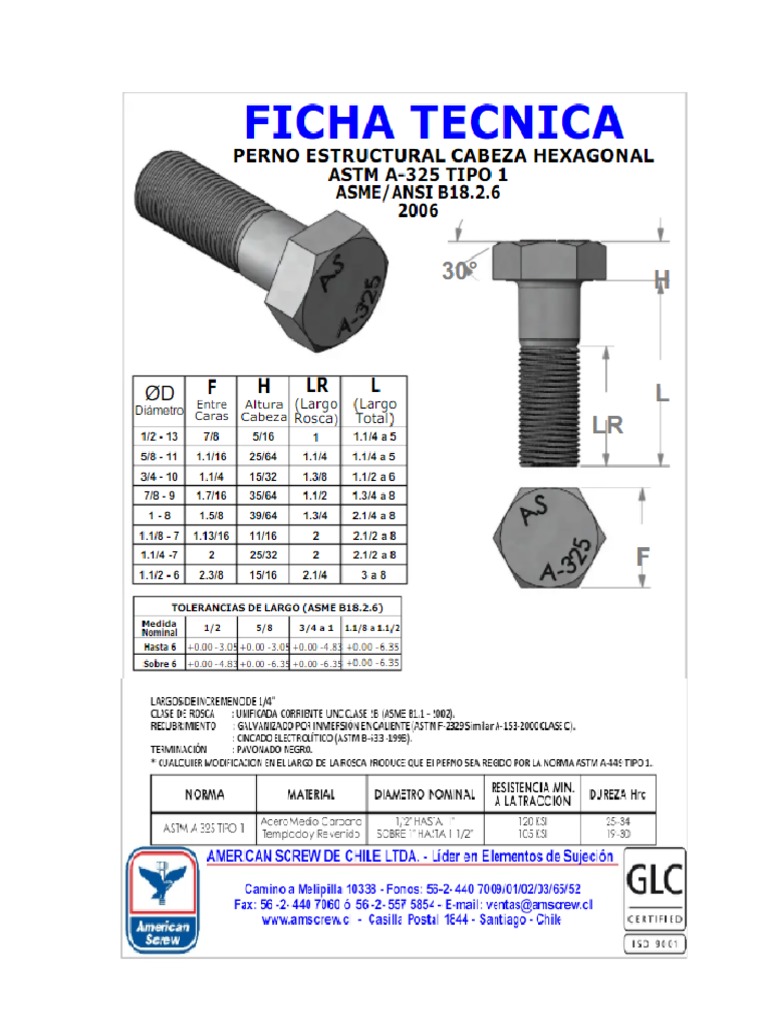Ficha Tecnica Perno Estructural A325 | PDF