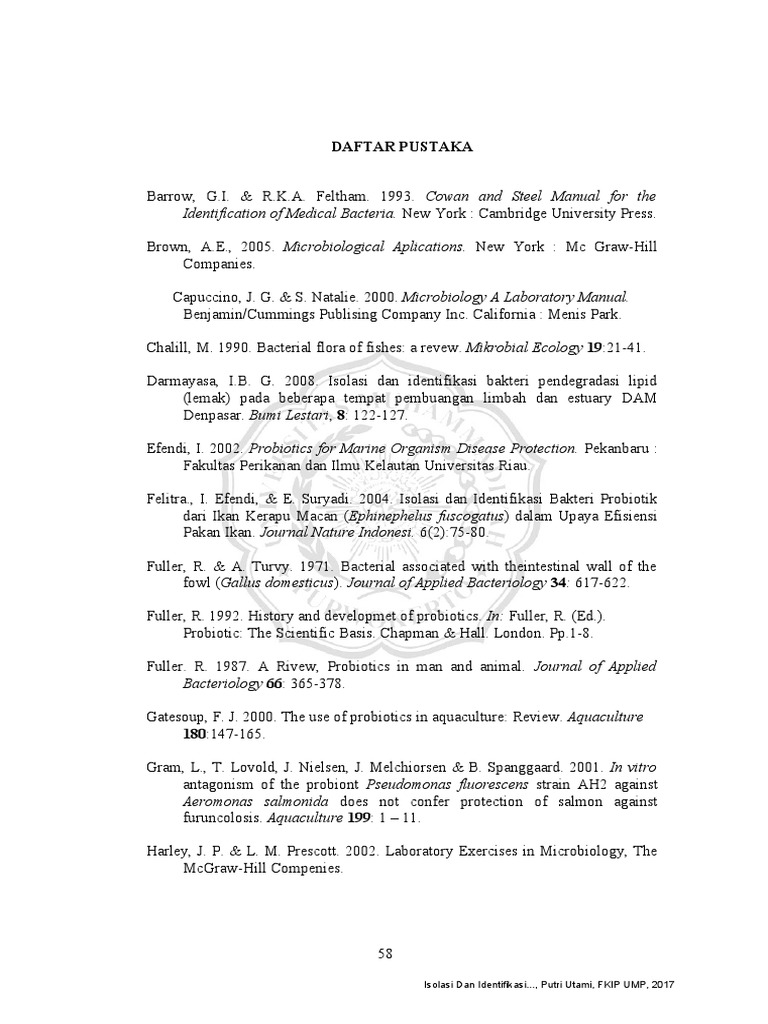 DAFTAR PUSTAKA - PUTRI UTAMI - BIOLOGI'17-dikonversi | PDF | Probiotic ...