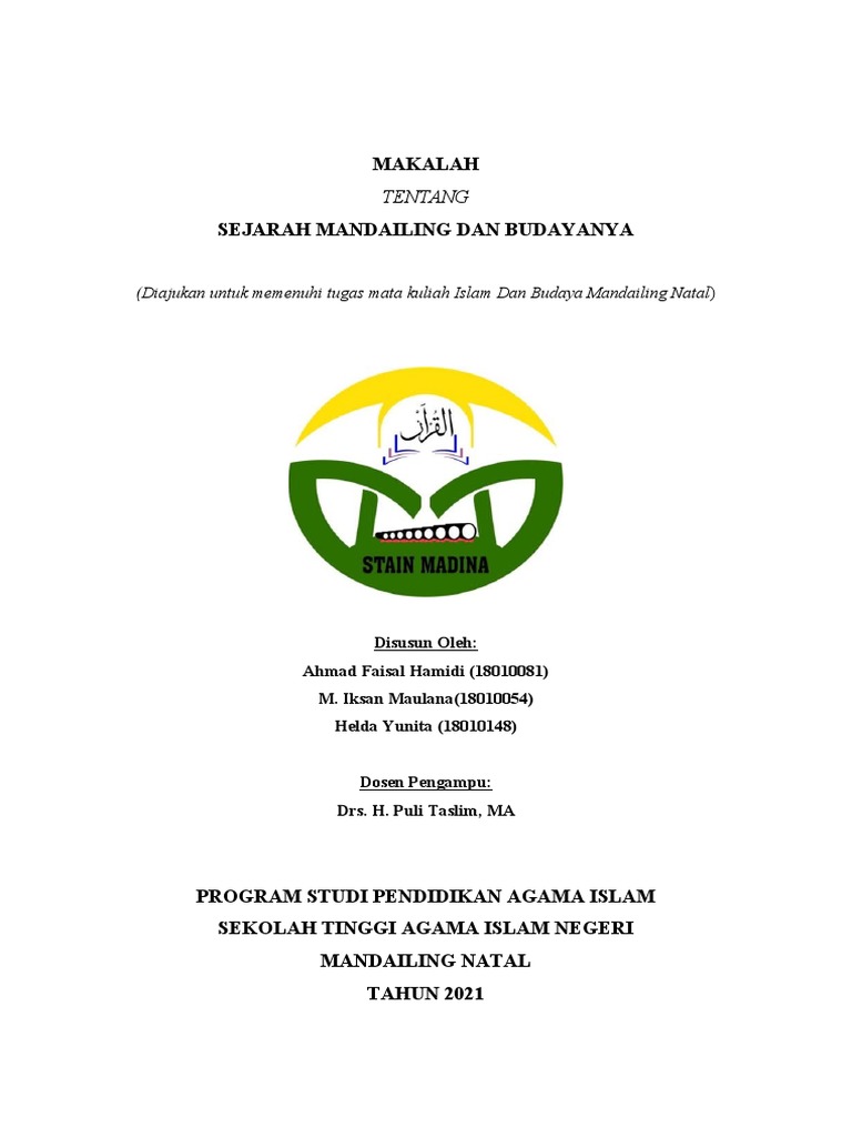 Sejarah dan Budaya Mandailing Natal | PDF | Kajian Bahasa Asing