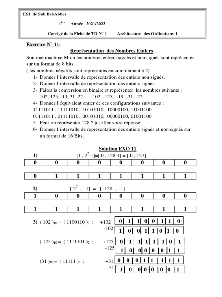 Représentation des Nombres Entiers en Binaire | PDF | Nombre | Notation